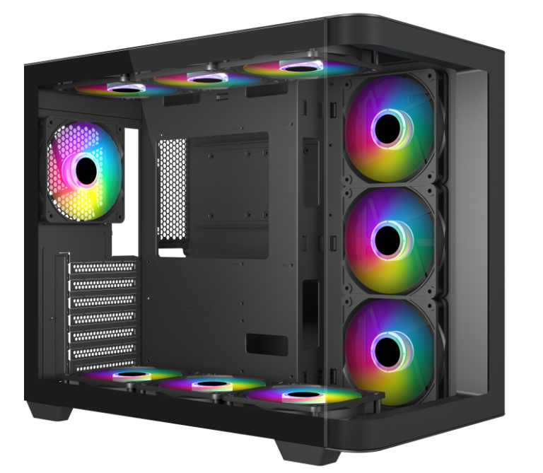 Gabinete gamer Xcase cube Pro Negro con 10 ventiladores negros Space ...